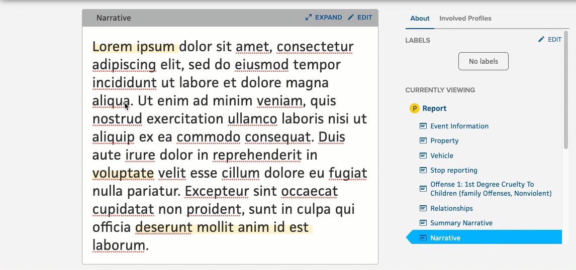 Viewing and Resolving Narrative In-line Comments