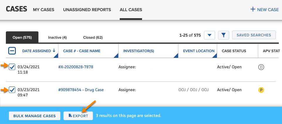 Exporting from the Cases Dashboard