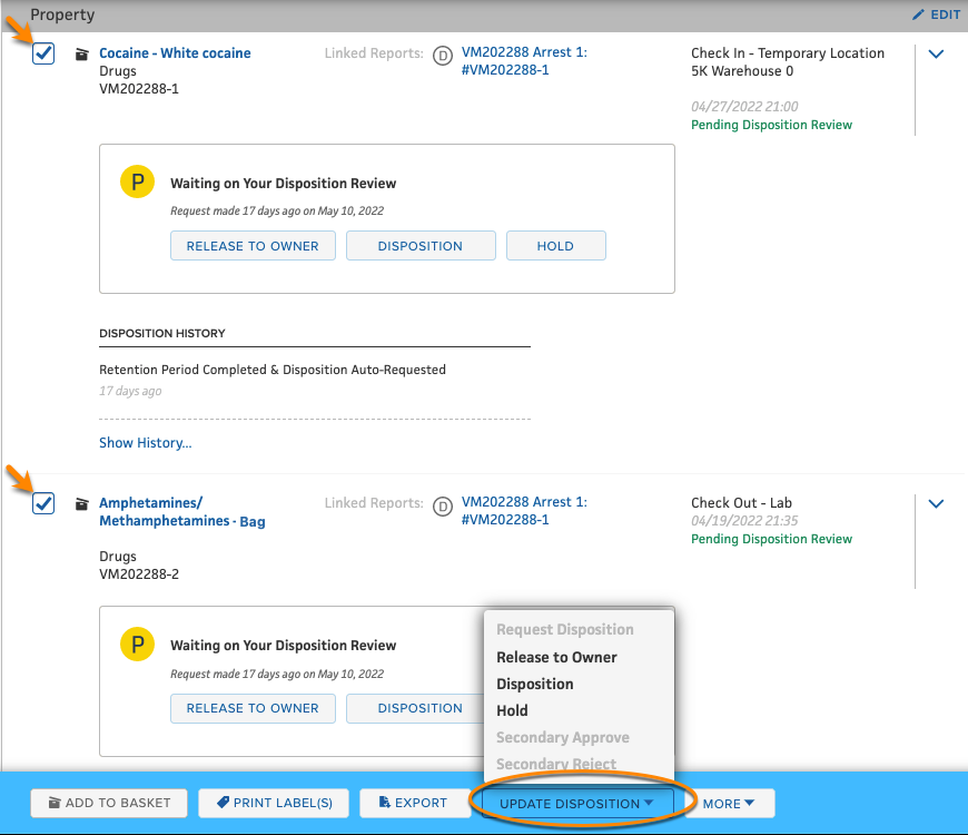 Taking Action on Disposition Requests