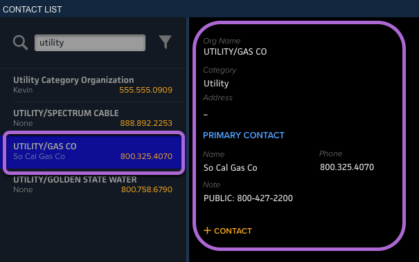 Navigating the Contact List